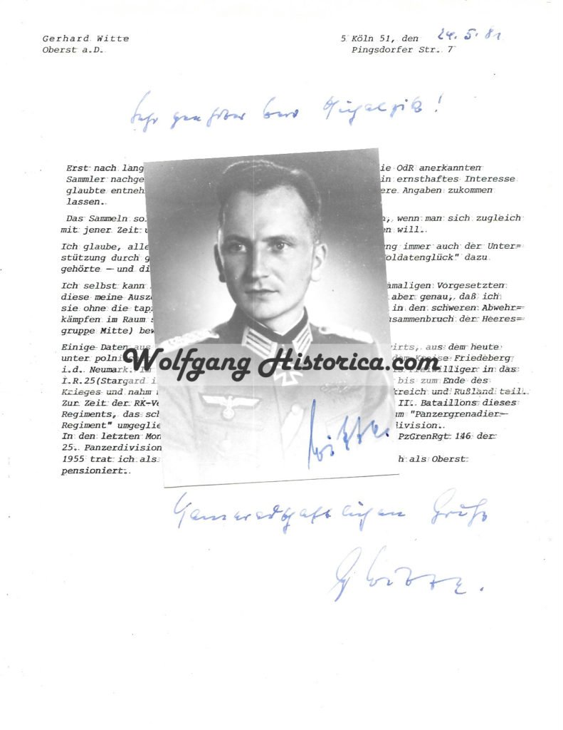 Gerhard Witte – Panzer-Grenadier-Regiment 25 – Wolfgang Historica