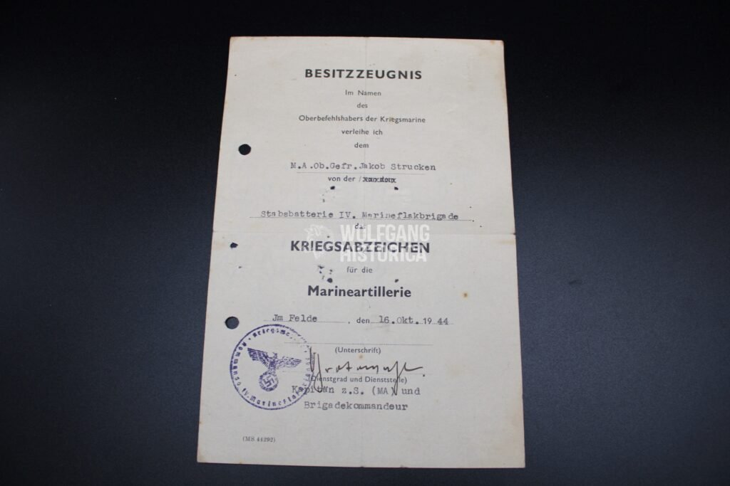 Award Document set of Festung Lorient – Marineflakbrigade & Wehrmacht ...